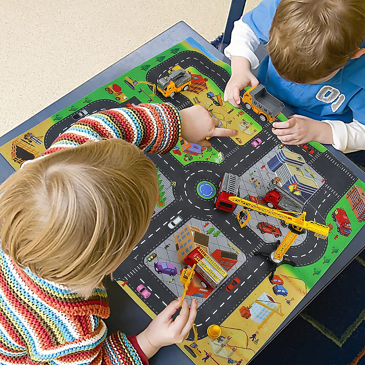 Nuheby Construction Toys for 3 Year Old Boys, Pull Back Cars Toys with Play Mat Excavator Toy Trucks Toddler Toys for Kids Age 4 5 Year Old Boy Birthday Party Cake Toppers Crane Fire Dump Gifts