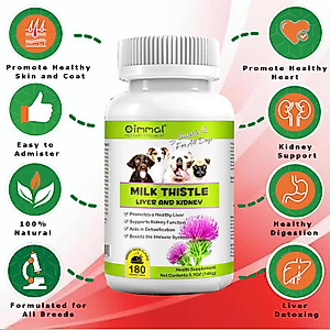 Milk Thistle for Dogs - 180 Chewable Tablets - Canine Liver and Kidney Support Supplement for Dogs - Detox for Dogs - Liver Supplement for Dogs