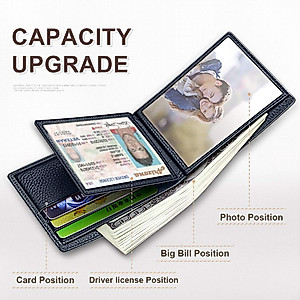 LAORENTOU Leather Wallets for Men, Genuine Leather RFID Blocking Gift Box Packing Men's Slim Wallets with 3 ID Windows Credit Card Holders Casual Men Purses (Blue)