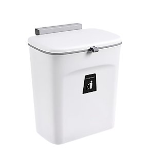 MegLob 9L Kitchen Wall Mounted Trash Can, 2.4 Gallon Compost Bin with Inner Bucket, Medium Modern Garbage Bin with Detachable Liner Bucket and Handle,White