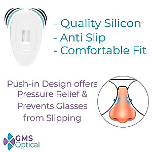 GMS Optical® Soft Silicone Symmetrical Shape Eyeglass Nose Pads (15mm Push-in, 10 Pair)