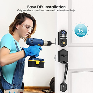 Front Door Lock Set, HEANTLE Keyless Entry Locks with Handle, Electronic Digital Keypad for Sets, Automatic Fingerprint Locksets Deadbolt Exterior, Auto Lock, Easy to Install