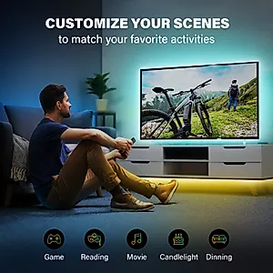 Sengled Smart TV LED Backlights for 45-75 inch TVs, 8 PCS Segmented Strip Lights, Work with Alexa Google Home, Music Sync Wi-Fi RGB Ambient Lighting, Grouping, Adjustable Length, 25,000 Hours