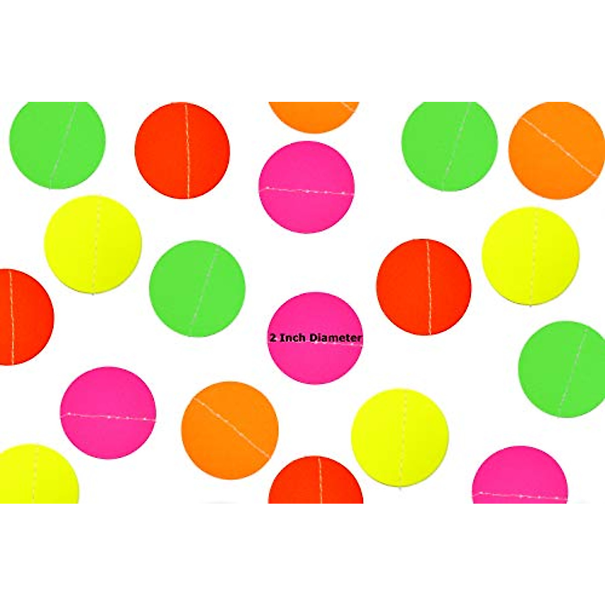 Midnight Glo 78ft Neon Paper Garland Circle Dots Hanging Decorations for Birthday Party Wedding Decorations Black Light Reactive UV Glow Party (6 Pack)