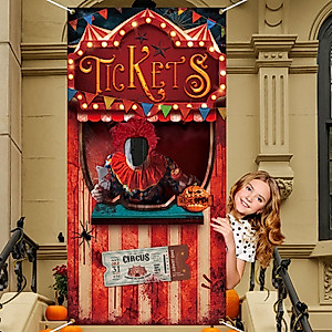 Lenwen Halloween Carnival Circus Theme Party Decorations Halloween Carnival Photo Door Banner Ticket Booth Backdrop Props Carnival Photo Games Booth Props Carnival Photo Backdrop for Halloween Supply