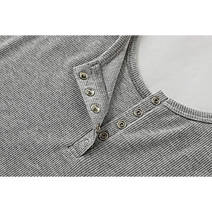 Womens Scoop Neck Henley Tank Tops Low Cut Solid Sexy Summer Sleeveless Button Down Shirts Grey