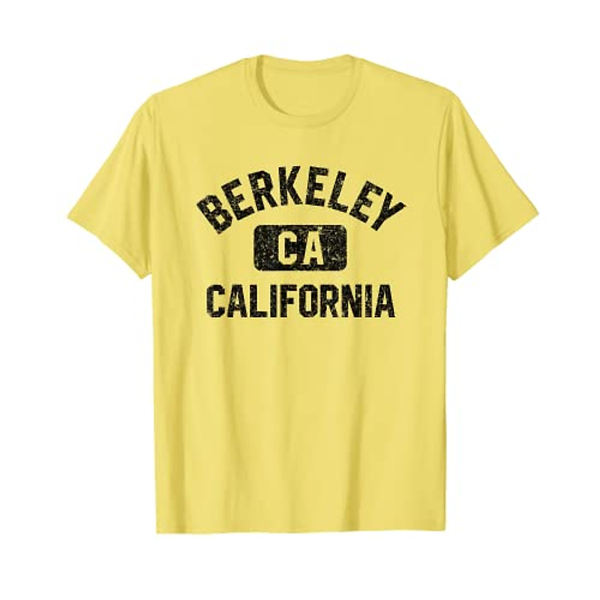 Berkeley California Gym Style Yellow w Distress Black Print T-Shirt