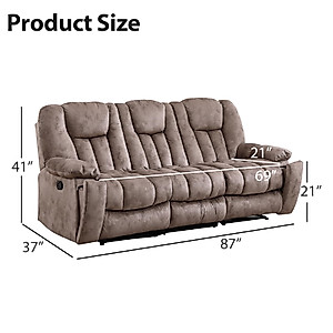 EBELLO Reclining Sofa for Living Room, Extra Wide Modern Overstuffed 3 Seat Recliner Manual Sofa Chair with Hidden Armrest Cup Holders, Breathable Soft Fabric and Padded Seat, Light Brown