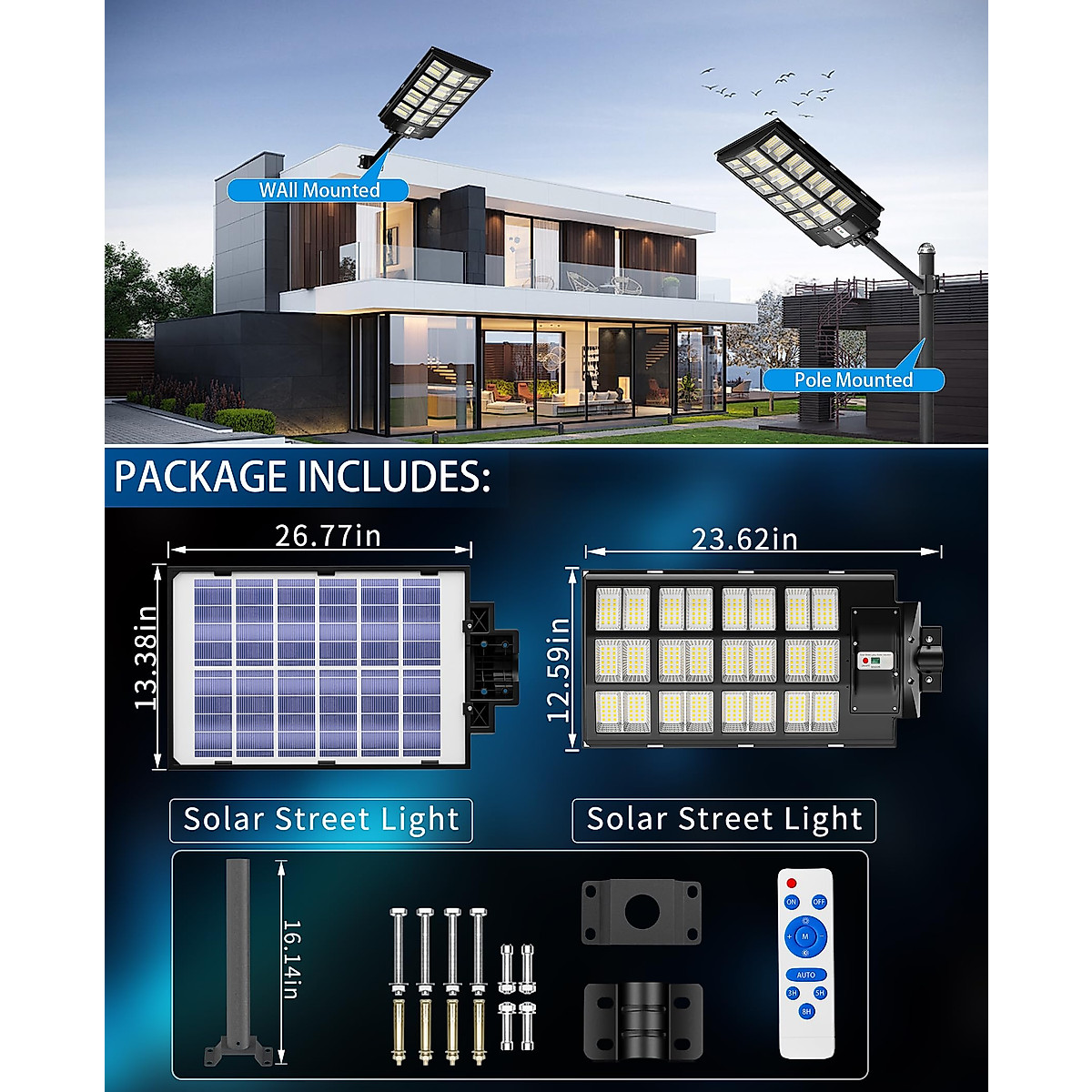 JAYNLT 6000W Solar Street Lights Outdoor,6500K 600000LM Highest Lumen Solar Parking Lot Lights,Waterproof Duks to Dawn Solar Flood Security Lights Motion Sensor for Yards, Driveways