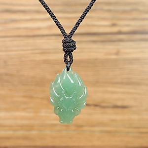 COAI Green Aventurine Stone Amulet Nine Tailed Fox Pendant Necklace for Women Girls
