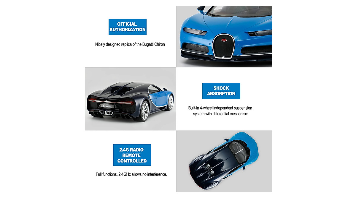 RASTAR RC Bugatti Chiron 1/14 Remote Control Car Blue - Kids & Adults