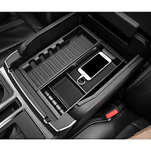 JDMCAR Compatible with Ford F150 Accessories (2015-2020) /F250 F350 F450 (2017-2022) / Expedition 2018-2022 Center Console Organizer, ABS Material Insert Tray Storage Box- (Bucket Seats ONLY)- Black