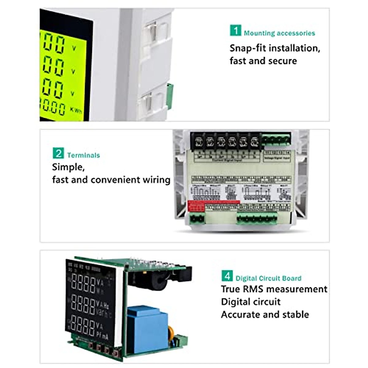 Three-phase Multifunctional Digital Energy Meter, High Accuracy Voltage Current Display, Programmable Electric Power Meter Digital LED Ammeter Voltmeter