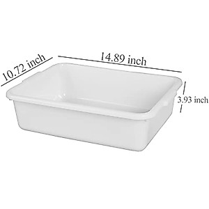 4-Pack Commercial Bus Tubs 8L, White Plastic Bus Box/Tote, Bus Wash Dish Basin Pans