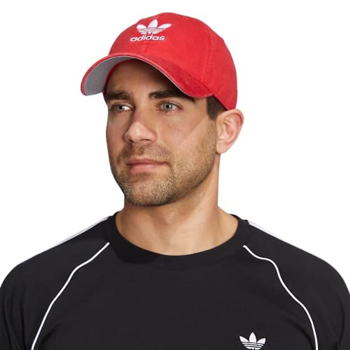 adidas Originals Men's Relaxed Fit Strapback Hat, Better Scarlet/White, One Size
