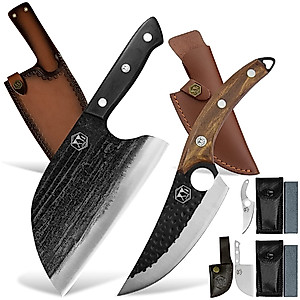 XYJ Full Tang Forged Serbian Chef Knife Camping Boning Knives High Carbon Steel Butcher Cooking Knife With Leather Knives Sleeves