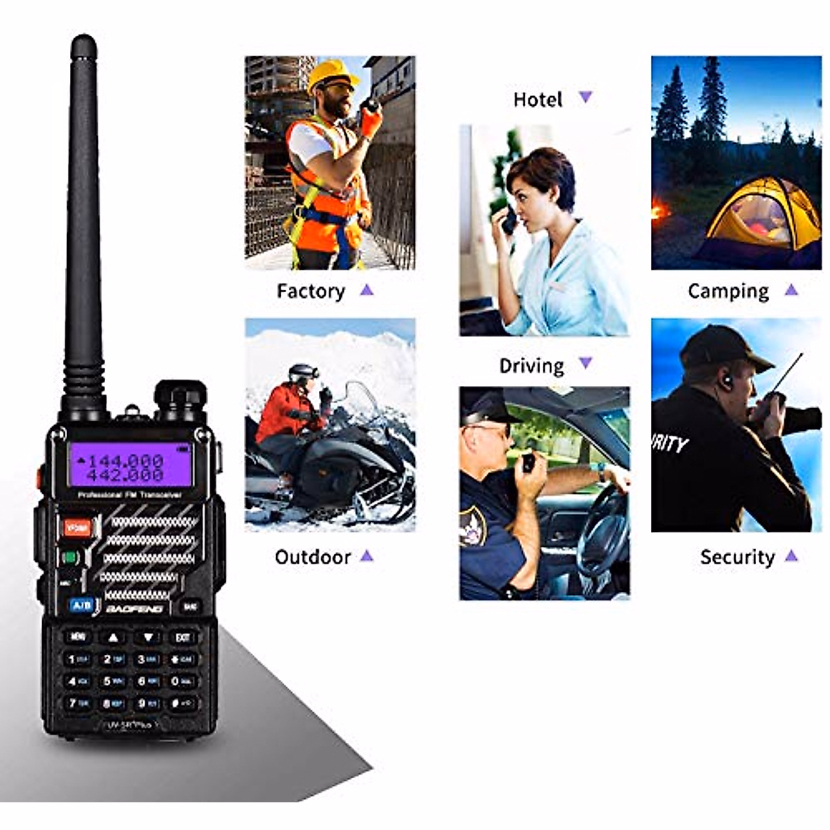 BAOFENG UV-5R+ Plus Two Way Radio, Long Range for Adults Rechargeable with Earpiece, Walkie Talkie for Outdoors, 144-148 420-450MHz, Qualette Series, Black