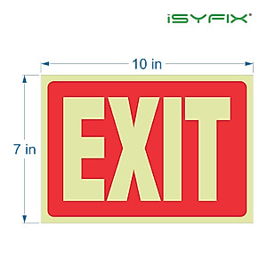 iSYFIX Exit Glow in the Dark Sign Stickers Red – 2 Pack 10x7 Inch – Photoluminescent Vinyl, Laminated for UV, Weather & Fade Resistance, Indoor & Outdoor for Business, School, Office, Warehouse