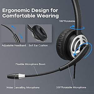 MKJ Wired USB Headset with Microphone, Noise Cancelling USB Headphone for PC/Laptop, Computer Headset for Call Center & Home Office, Works with Skype, Zoom, Ms Teams, WebEx Conference, Online Meeting