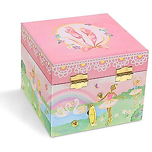 Jewelkeeper Musical Jewelry Box with Spinning Ballerina, Rainbow and Gold Foil Design, Swan Lake Tune
