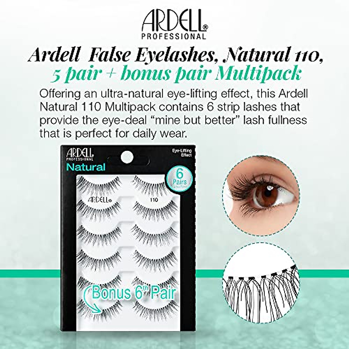 Ardell False Eyelashes, Natural 110, 5 pair + bonus pair Multipack for Eye-Lifting Effect