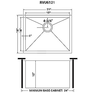 Ruvati 21" x 18" x 12" Deep Laundry Utility Sink Undermount 16 Gauge Stainless Steel - RVU6121