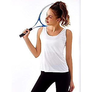 SILKWORLD Workout Tank Tops for Women Mesh Open Back Sleeveless Yoga Tops Scoop Neck Gym Running Clothes, White, Small