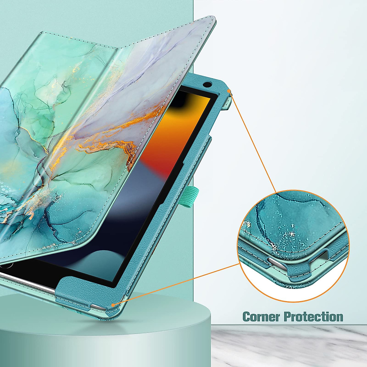 Fintie Folio Case for iPad 9th / 8th / 7th Generation (2021/2020/2019) 10.2 Inch - [Corner Protection] Premium Vegan Leather Stand Back Cover w/Pencil Holder, Auto Sleep/Wake, Emerald Marble
