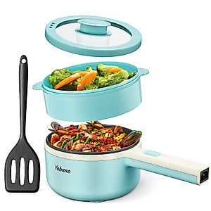 Yabano Electric Pot, 850W Non-Stick Electric Hot Pot with Steamer,1.6L Noodles Cooker with Dual Power Control, Portable Pot For Dorm, Office, Travel with Silicone Spatula Included, BPA Free, Aqua