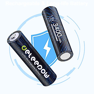 Deleepow 1.5V AA Rechargeable Batteries, Li ion Batteries 3400mWh High Capacity with LCD Charger, 1500 Cycles, 1.5H Fast Charge, 4 Packs, for Cordless Phones, Household, Business Devices, Electronics