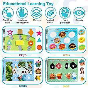 TOY Life Busy Book Preschool Learning Activities Toddler Busy Book with 32 Pages Autism Sensory Learning Materials Preschool Montessori Learning Toys for Kids 3+ Quiet Books for Boys and Girls