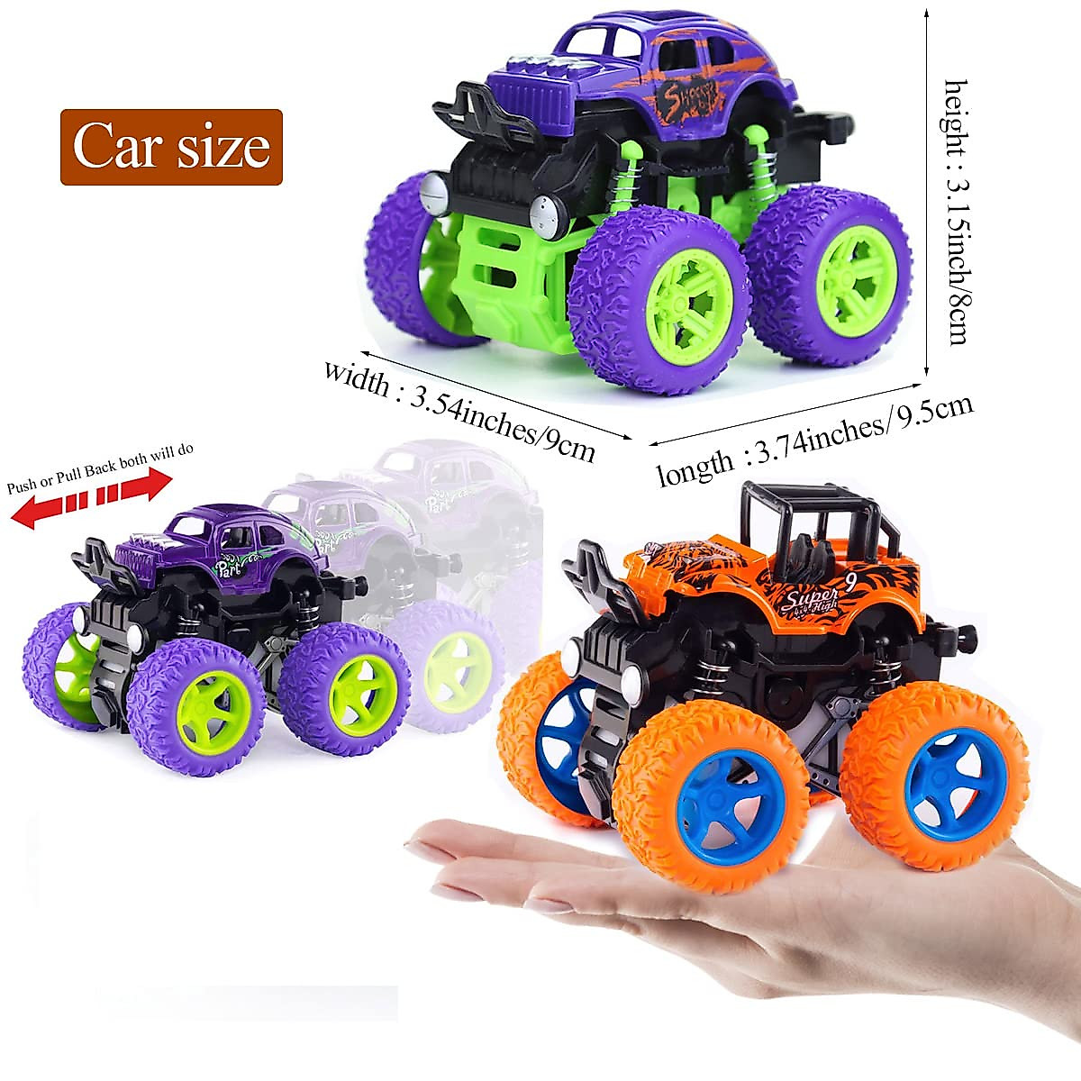 JAFATOY 2 Pack Monster Trucks Toys for Boys, Pull Back Cars Monster Toy Trucks for Toddlers Toy Cars for 1-12 Years Old Boys Girls Great Car Toy Gift for Kids