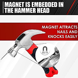 C&T 2-Piece Hammer Set, 560PCs Hardware Nail Assortment Kit & 2pc 8oz Small Claw Hammer, Mini Hammer with Anti-Slip Handle, Anti-Corrosive Galvanized 280 Picture Hanging Nails & 280 Finishing Nails