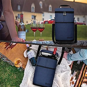 OPUX 2 Bottle Wine Carrier Tote, Insulated Leakproof Wine Cooler Bag, Wine Travel Bag for Picnic BYOB Beach, Portable Wine Bottle Carrying Case, Gift for Wine Lover Women Men Christmas, Navy