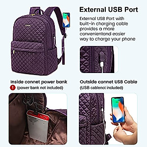 LOVEVOOK Travel Laptop Backpack for Women Quilted Fashion Work Backpack Purse 15.6 Inch Airline Approved Large Teacher Nurse Bag with USB Port Anti Theft Laptop Backpack for Business College,Purple