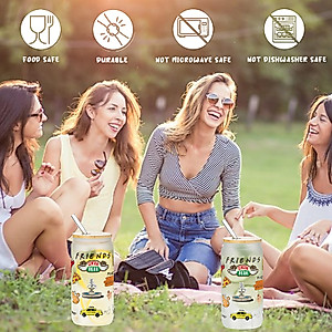 PuGez Friends Glass Cup with Lid and Straw, Friends TV Show Merchandise, Friends Gifts for Fans, Friends TV Show Gifts, Friends Merchandise Gifts, 16 Oz Friends Can Glass Drinking Glasses