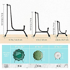 Mocoosy 4 Pack 8 Inch Improved Anti-Slip Plate Stands for Display, Plate Holder Display Stand, Picture Frame Holder Stand, Black Iron Easel Stands for Photo, Decorative Plate, Tablets and Tabletop Art