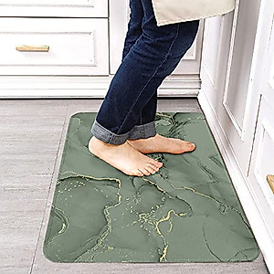 Welcome Doormat Sage Green Marble Crack Art,Rubber Backing Kitchen Carpet Gold Foil Edge Golden Line,Durable Washable Entry Rugs for Bedroom Dining Room Front Door Decor 16x24In