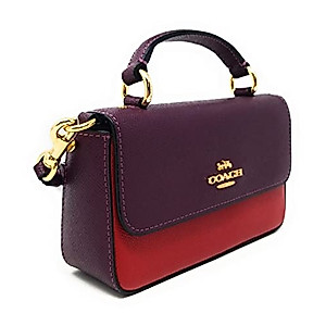 COACH Women's Mini Josie Top Handle Crossbody Shoulder Bag (Crossgrain Leather - Colorblock - Boysenberry Multi)