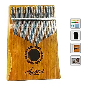 Aiersi Full Pack Armrest Gecko Design Portable 17 key Koa Kalimba instrument Finger Thumb Piano with free bag music songbook tuning hammer stickers（Carefulness）