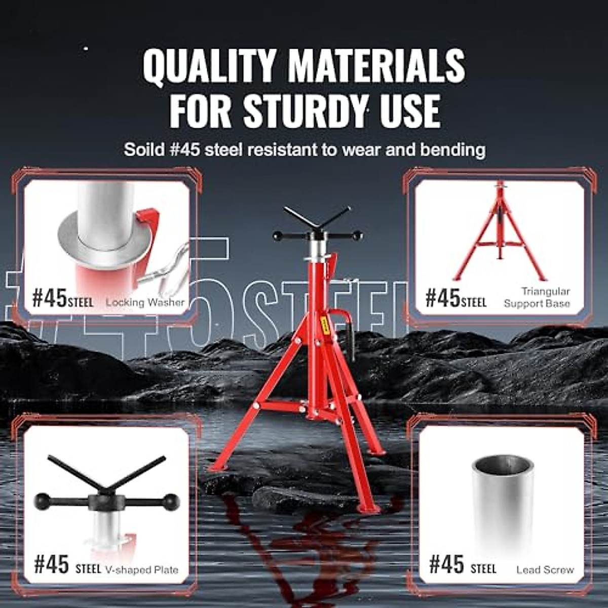 Mophorn V Head Pipe Stand Adjustable Height 28-52 Inch, Jack Stands 2500 LB. Capacity,Folding Portable 1/2 to 12 Inch Supporting,Steel