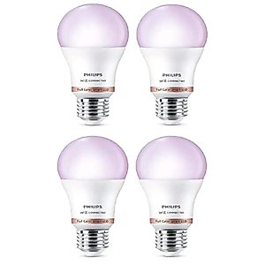 PHILIPS Color and Tunable White A19 LED 60W Equivalent Dimmable Wi-Fi Wiz Connected Smart LED Light Bulb, Easy Control with App or Voice, Works with Alexa, Google Assistant, Siri Shortcuts (4-Pack)