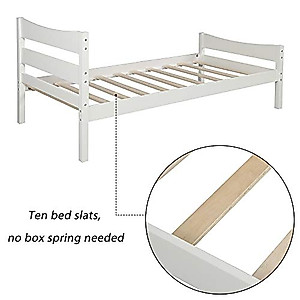 SOFTSEA Twin Size Platform Bed Frame, Wood Kid's Bed Frame with Headboard and Footboard, Mattress Foundation No Box Spring Needed (White)