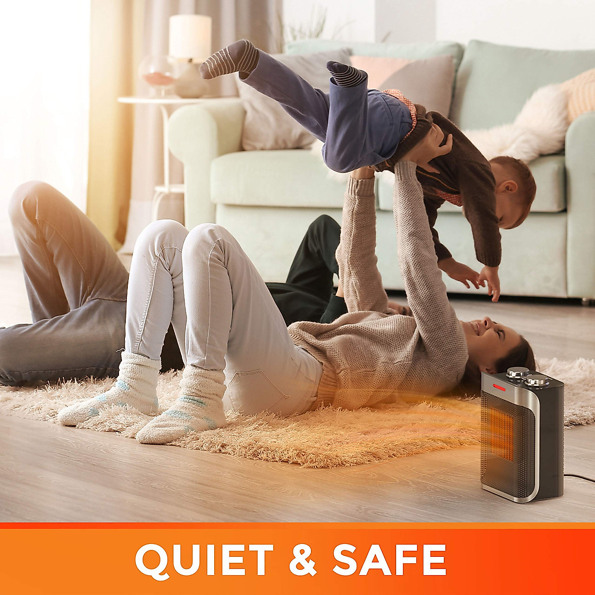 Mueller Portable Space Ceramic Heater 750W/1500W, High Output Fan, Adjustable Thermostat, with overheat/tip over protection for Home Bedroom or Office, ETL Certified