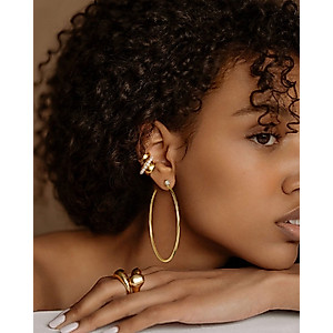 Gold Hoop Earrings for Women 14K Gold Plated Large Gold Hoops Earrings, Hypoallergenic Thin Hoop Earrings for Women with Cubic Zirconia