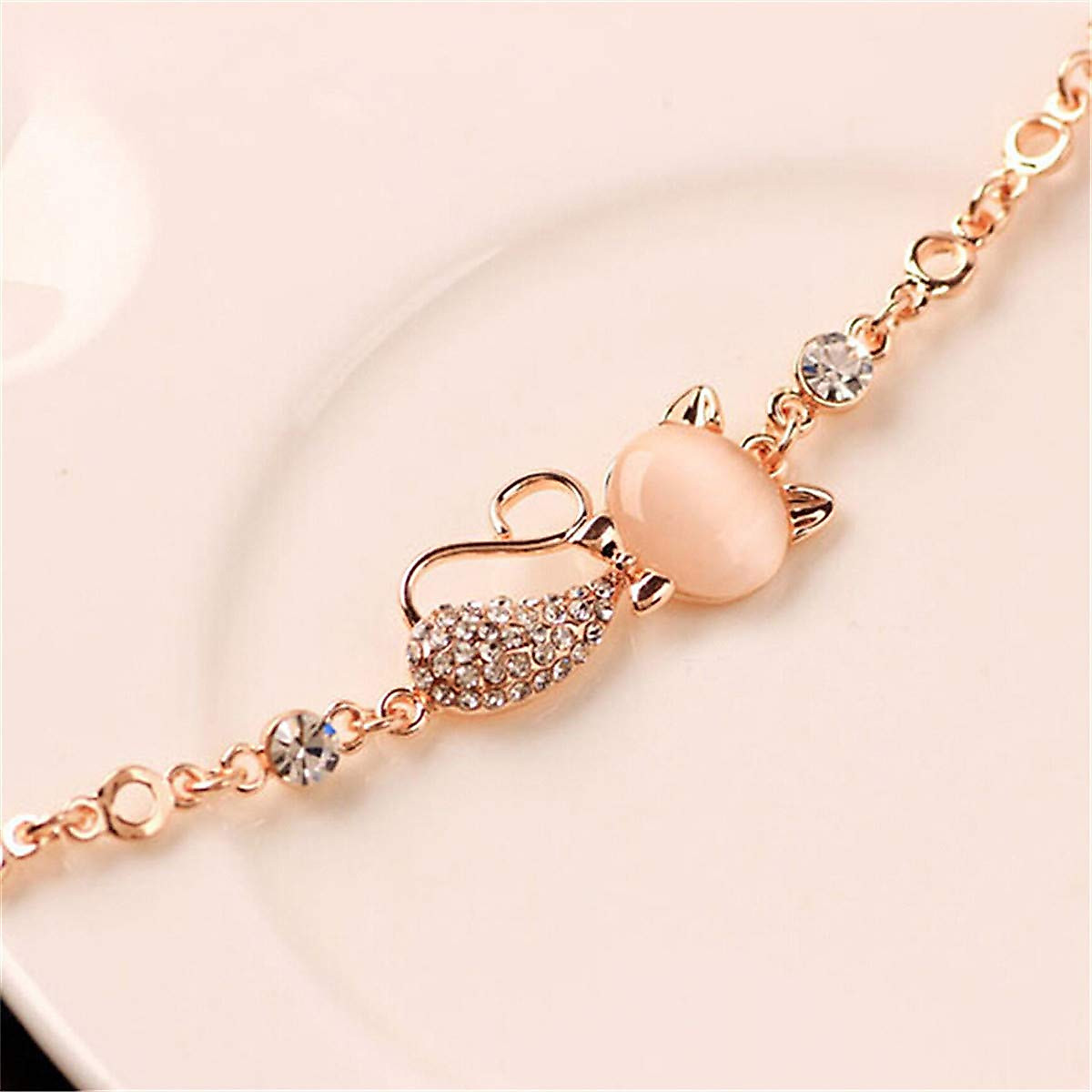 HELPFLOWER CH01 925 Plated Sterling Diamond Bracelet Cat Adjustable Bracelets with Chain Unique Jewelry Present for Women
