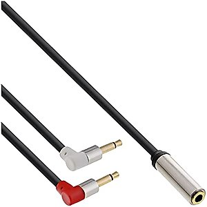 Inline Slim Audio Headphones Aeroplane Adaptor Cable 2X 3.5 mm Jack Male to 3.5 mm Jack Female 3 Pin Black Black Black 0.15 m