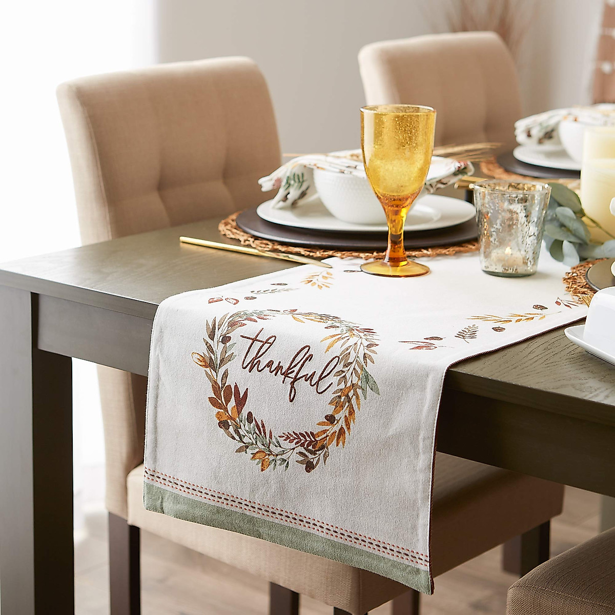 DII Thankful Autumn Collection Fall Tabletop Decoration, Reversible Table Runner, 14x108, Fall's Bounty
