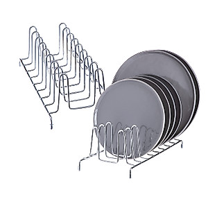 SIMPLEMADE Kitchen Dish Rack Organizer - 2 Wire Metal Cabinet Organizers and Storage Rack for Plates, Dishes, Pots, Pot Lids, Pan Lids, Container Lids - Shelf, Counter & Pantry Organization (Chrome)