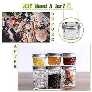 FRUITEAM 4 oz 12 PACK Mini Mason Jars with Lids and Bands, Quilted Crystal Jars Ideal for Food Storage, Jam, Body Butters, Jelly, Wedding Favors, Baby Foods